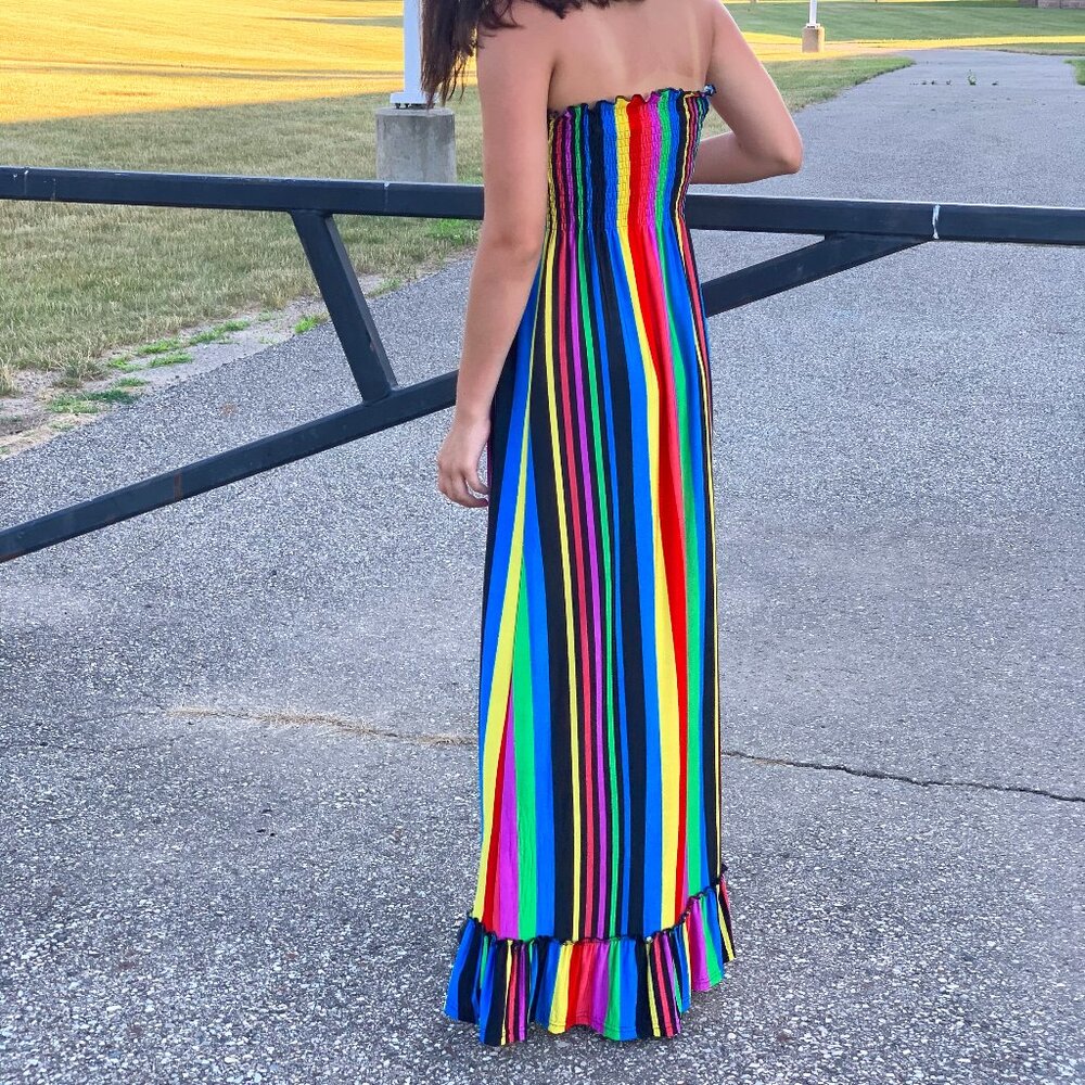 Smocked Tube Top Rainbow Maxi Dress - Gem